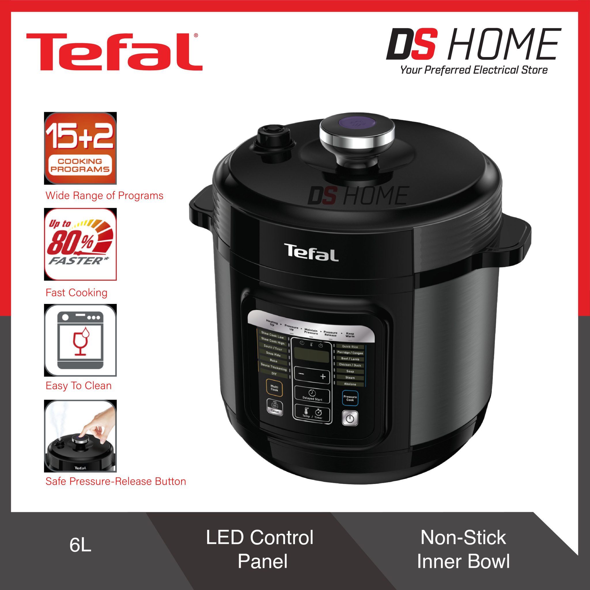 TEFAL CY601D+XA622D HOME SMART PRESSURE COOKER + MULTICOOKER PLUS INNER ...