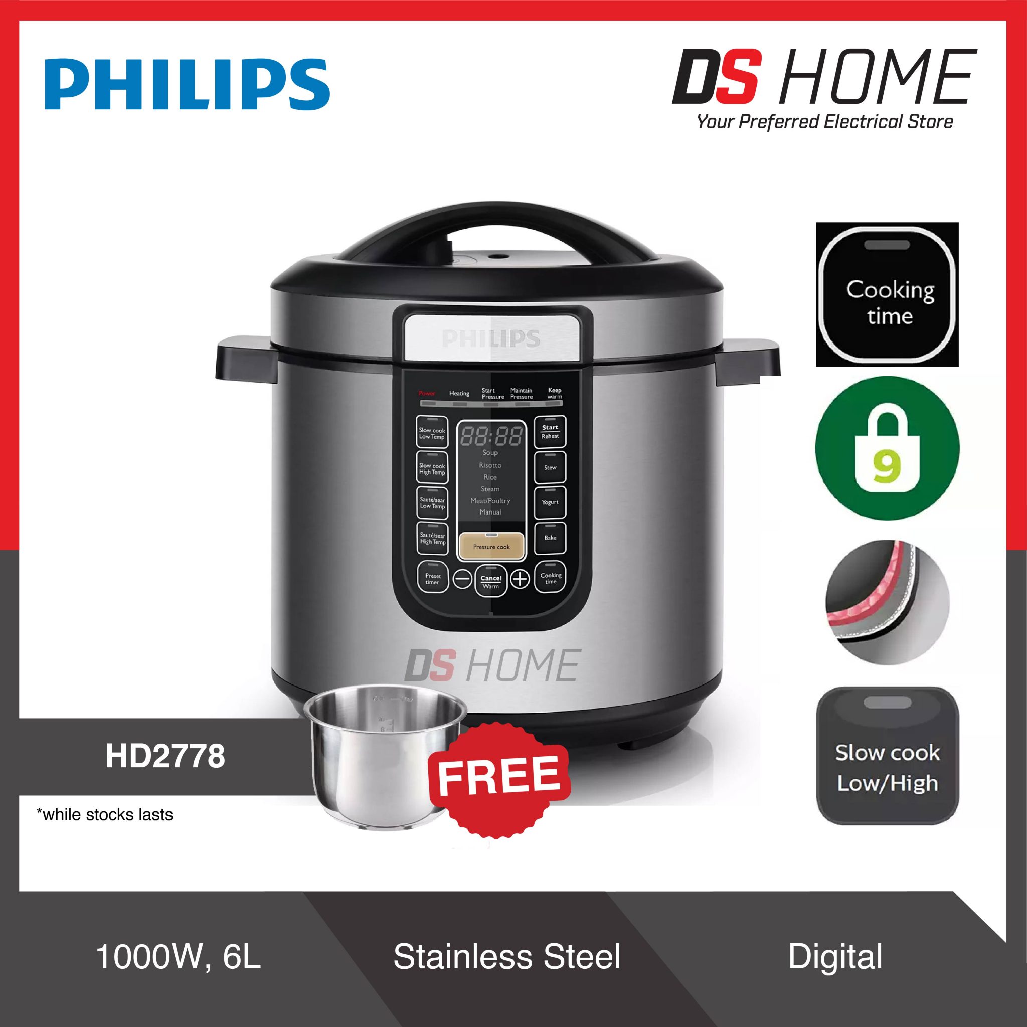PHILIPS HD2137 PRESSURE COOKER ALLINONE (HD2137/62) + FREE INNER POT ...