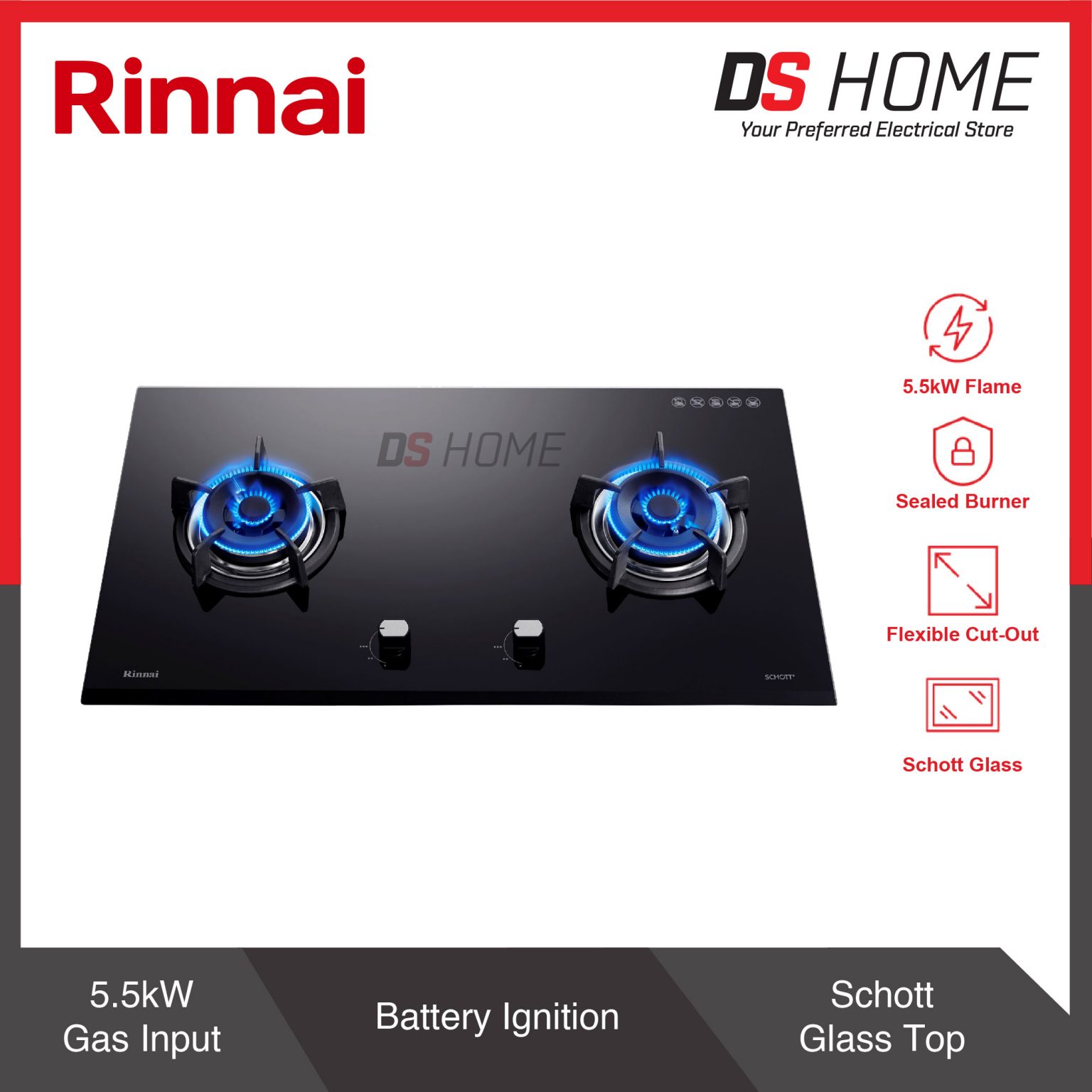 RINNAI RB92G BUILTIN HOB 2 BURNER/SAFETY CUT OFF DEVICE | DS HOME