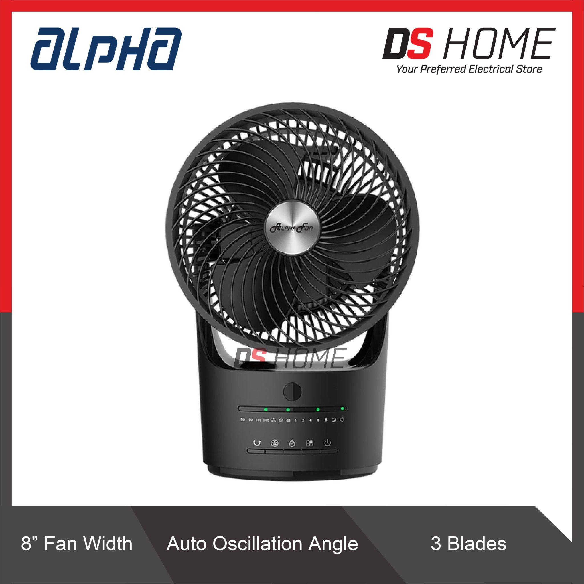 ALPHA VONA 360 BLACK 8" TABLE FAN (BLACK) | DS HOME