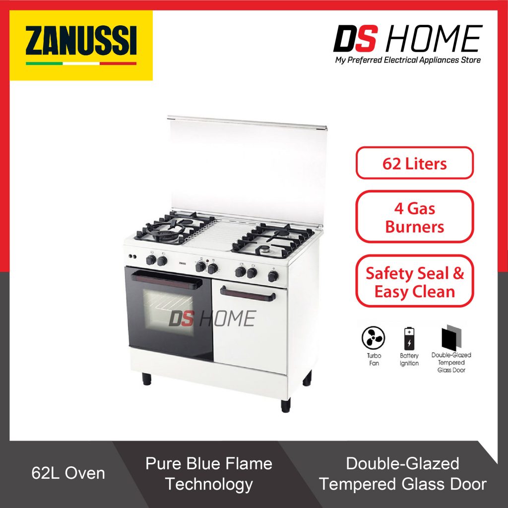 ZANUSSI ZCG942W FREESTANDING GAS COOKER 4 BURNERS ELECTRIC OVEN 62L ...