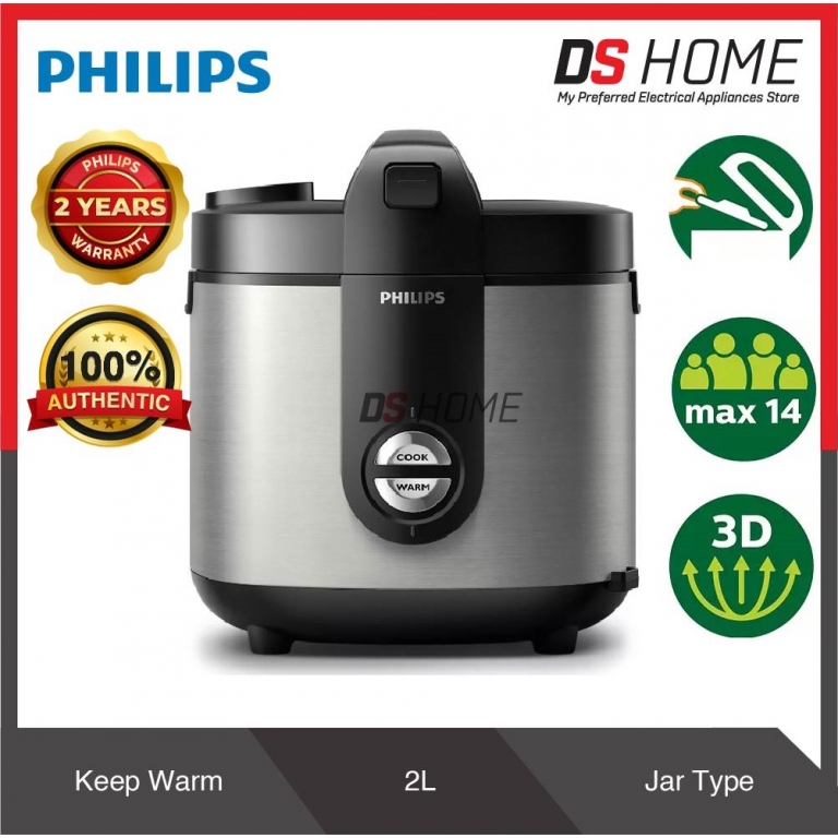 PHILIPS RICE COOKER JAR TYPE 2.0L SMART 3D BLACK (HD3138/62) | DS HOME